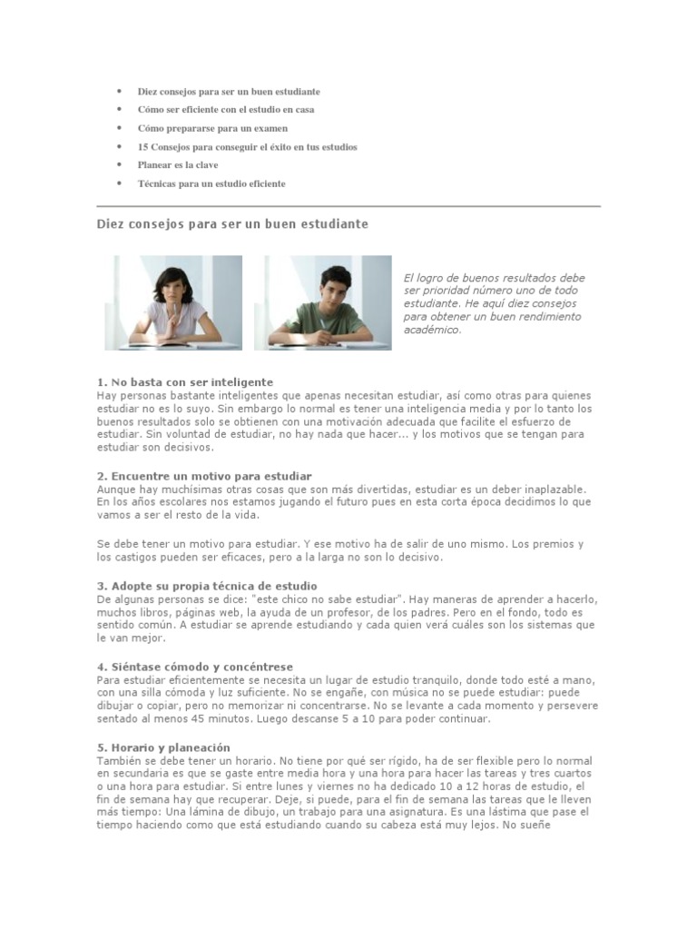 Consejos para ser un buen estudiante | PDF | Prueba (evaluación ...