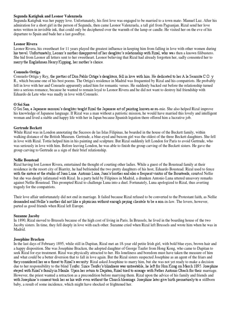 Love Life of Rizal | PDF