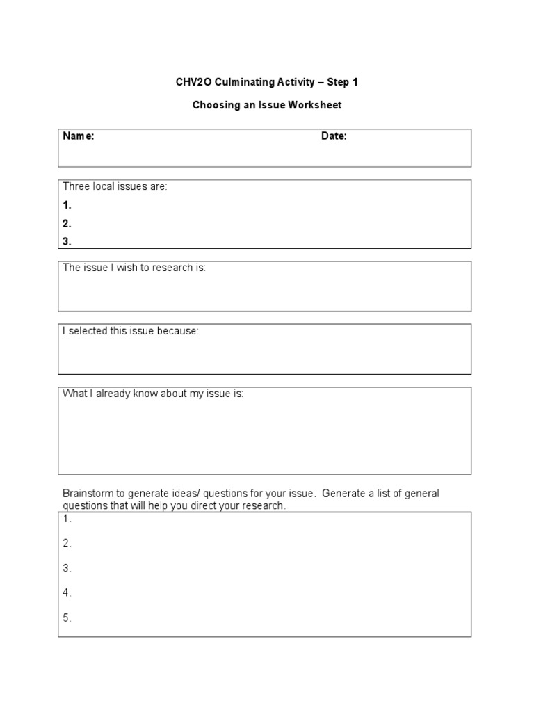 Issue Selection Worksheet for Research | PDF