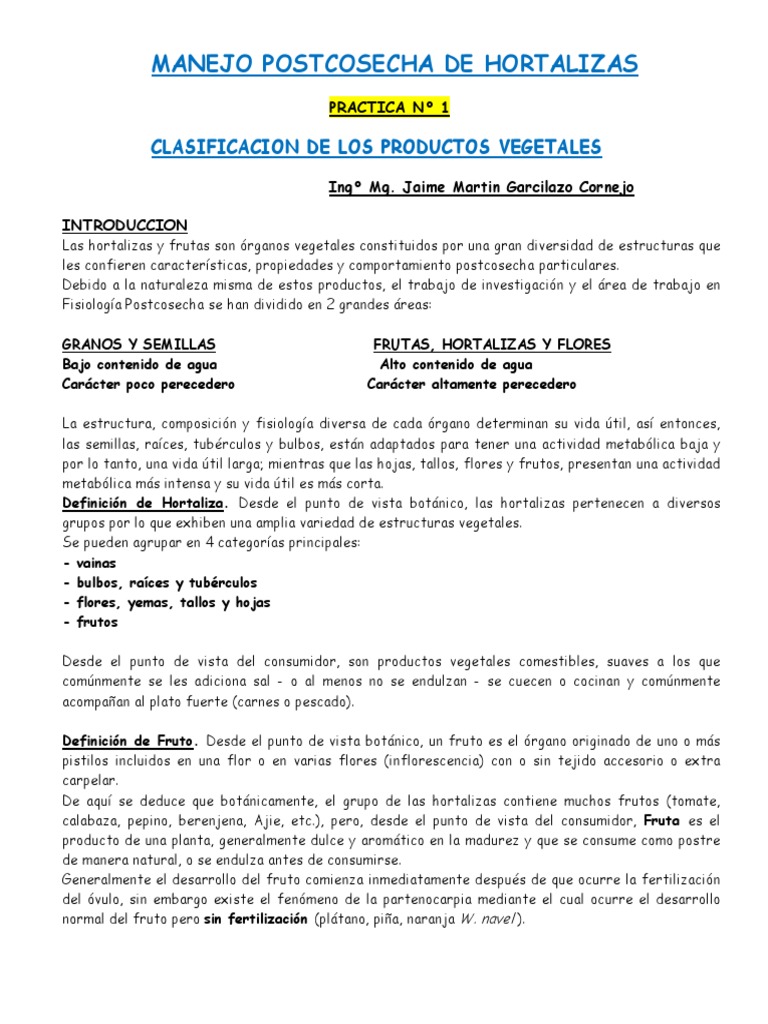 Manejo Postcosecha de Hortalizas Practica 1 | PDF | Plantas | Fruta