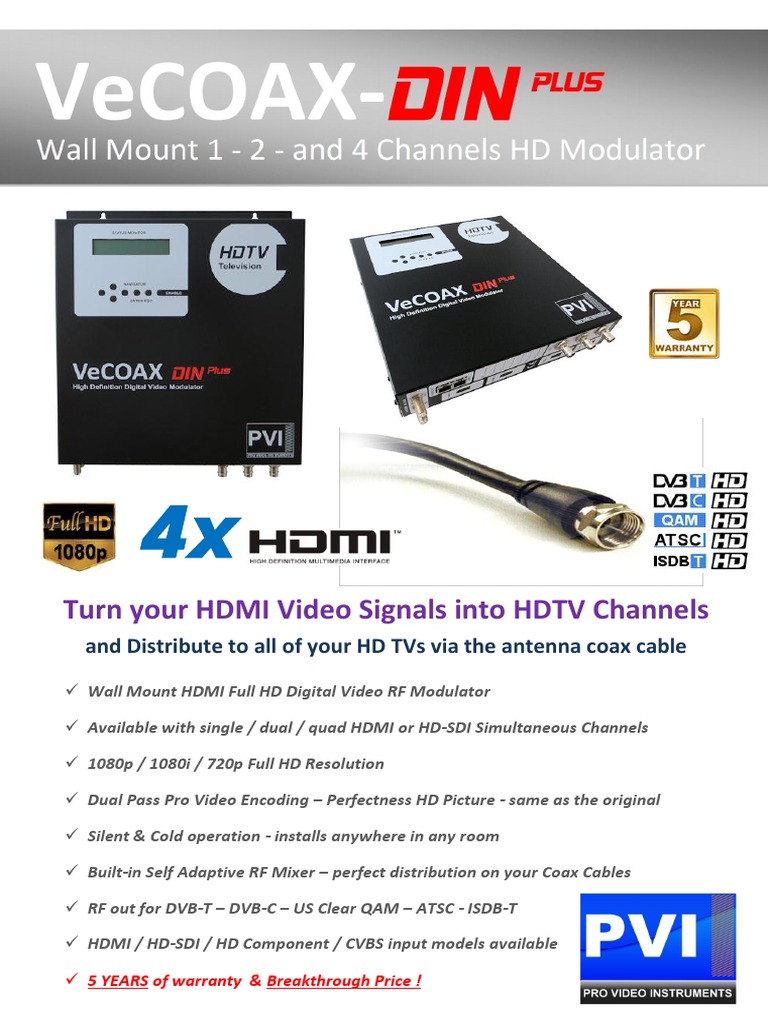 PVI VeCoax HDMI To QAM HD Modulator With IPTV Stream Specifications ...