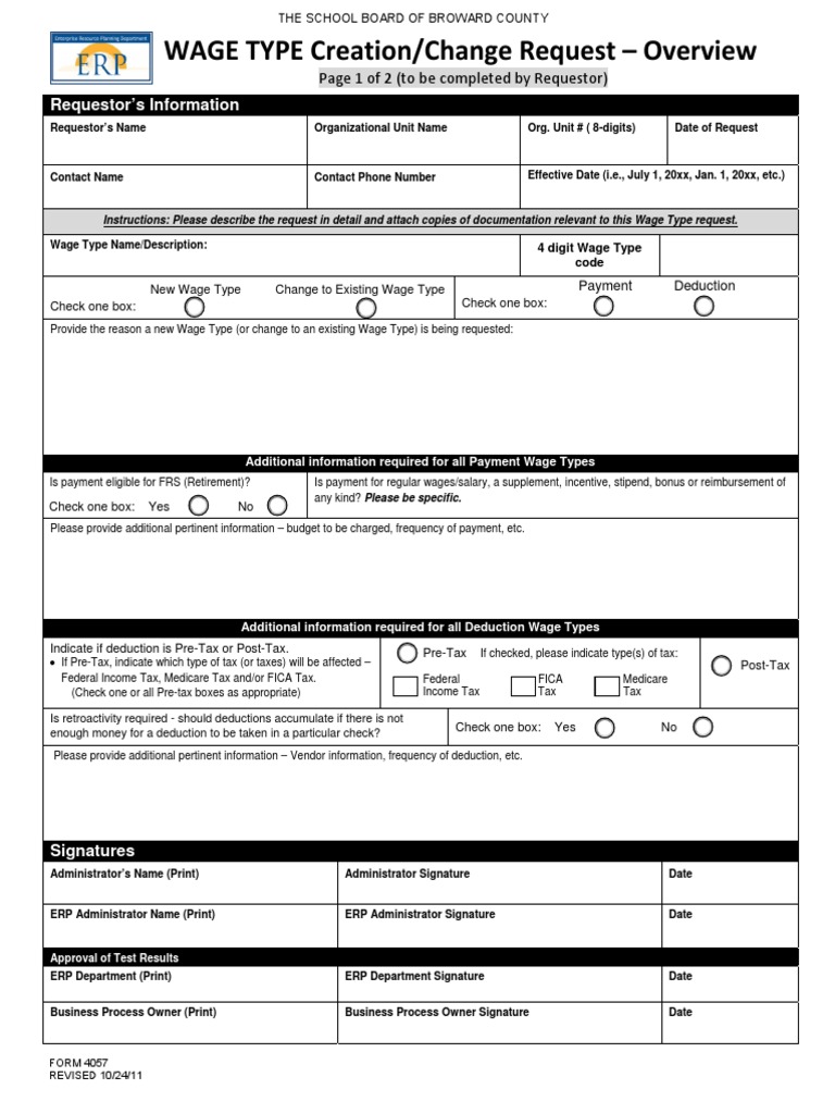 Wage Type Request Form Overview 102011vs2 | PDF | Cheque | Federal ...
