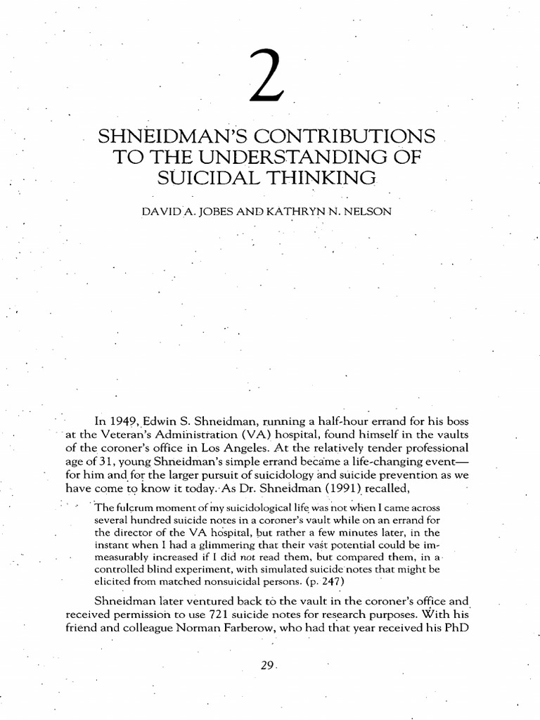 Contribuciones de Shneidman Al Pensamiento Suicida | PDF | Clinical ...