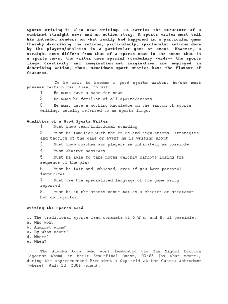 Sports Writing | PDF | Sports | Team Sports