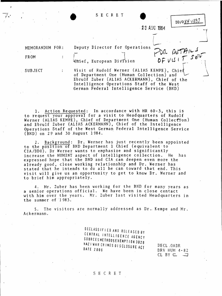 Declassified CIA Memo - Visit of Rudolf Werner and Ebrulf Zuber (28.8. ...
