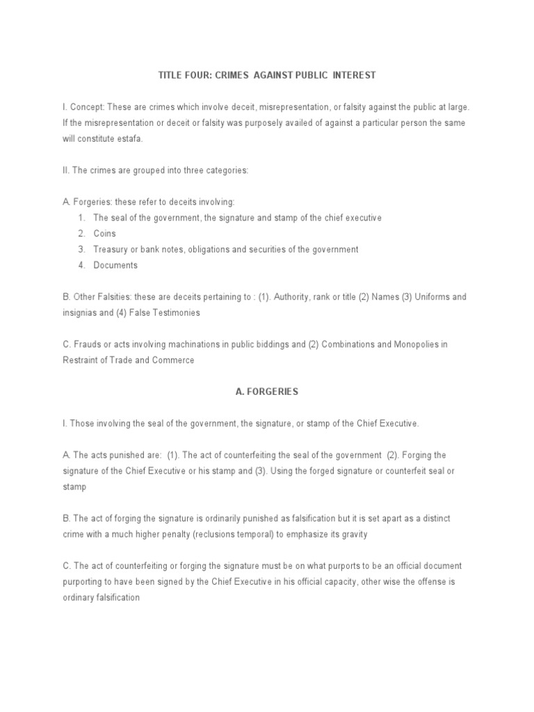 Crimes Against Public Interest: An Analysis of Forgeries, Falsification of Documents, and Other ...