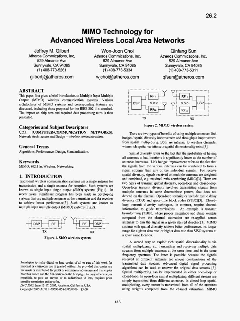 MIMO Technology For Advanced Wireless Local Area Networks | PDF | Mimo | Multiplexing