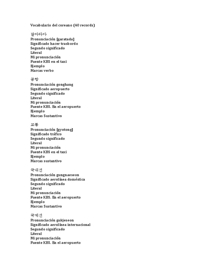 Diccionario Coreano | PDF | Sustantivo | Relaciones sintácticas