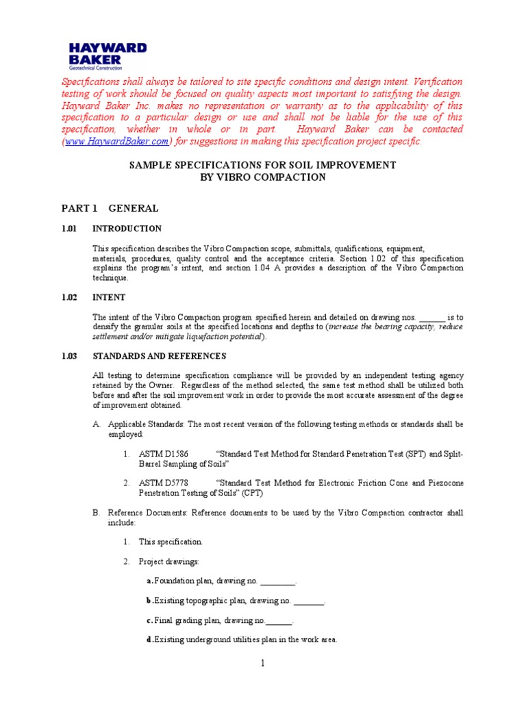 Sample Specifications For Soil Improvement by Vibro Compaction Part 1 ...