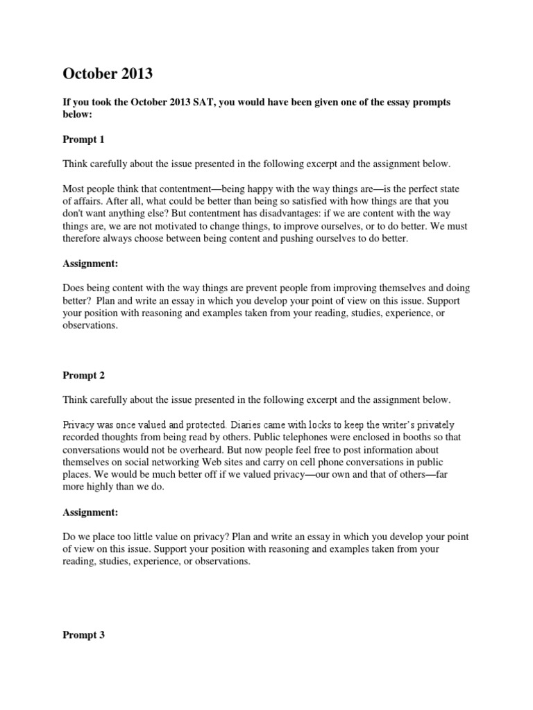 SAT Essay Prompts: 2013 Archive | PDF | Sat | Reason