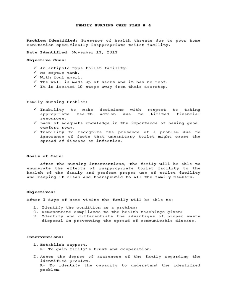 Family nursing care plan | Toilet | Sanitation
