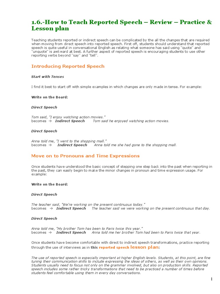 1.6.-How To Teach Reported Speech - Review - Practice & Lesson Plan ...