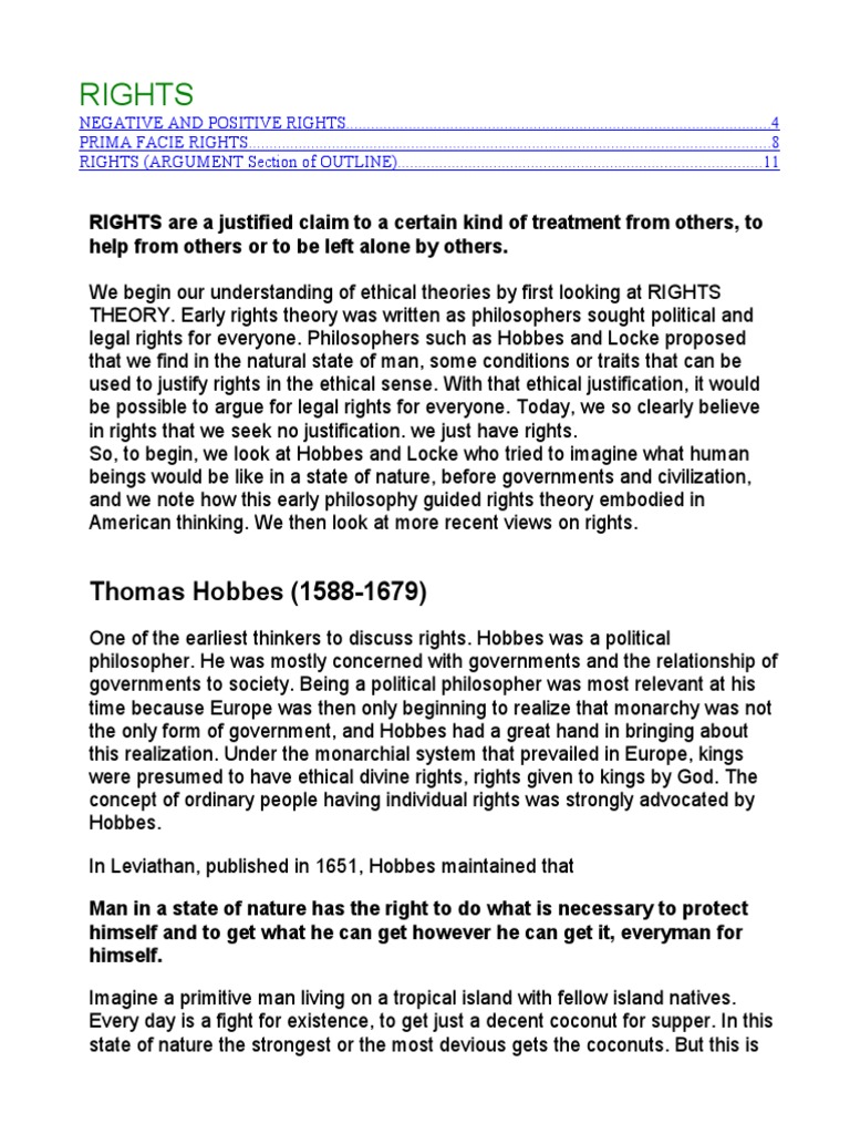 Rights: Thomas Hobbes (1588-1679) | PDF | Natural And Legal Rights ...