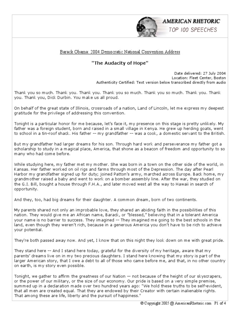 Barack Obama 2004 DNC Speech Democratic National Convention Address ...