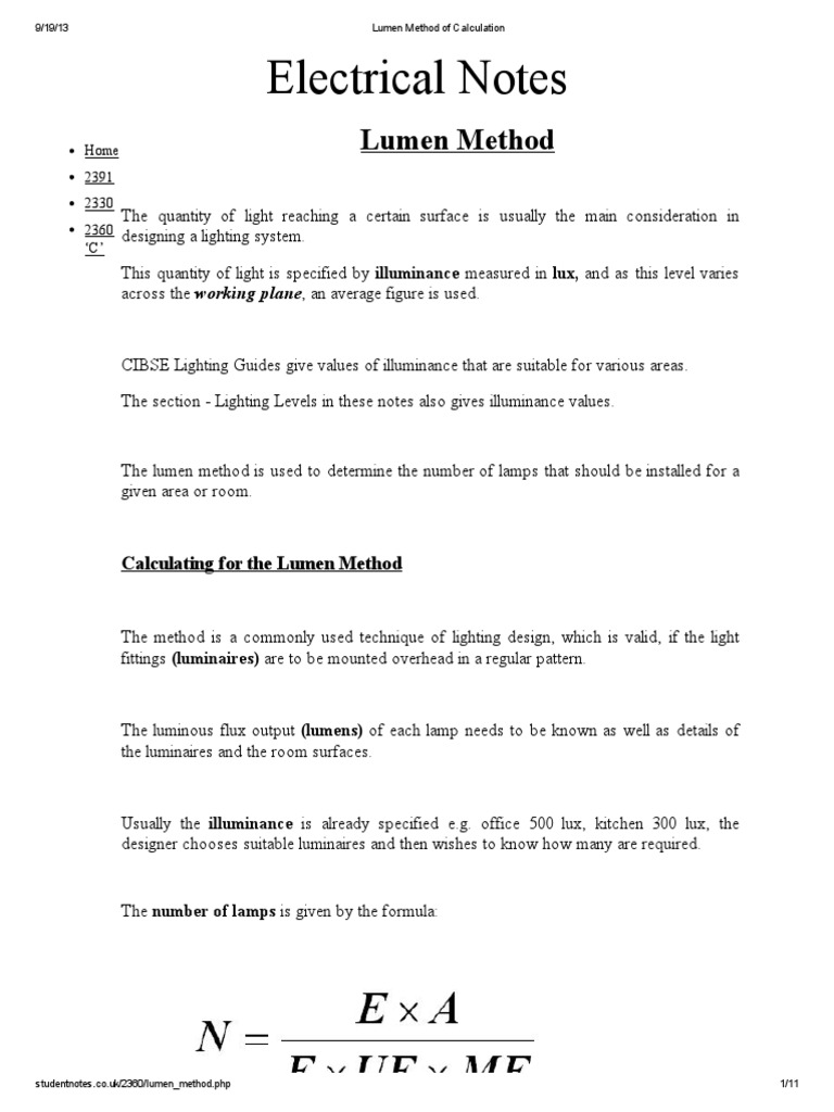 Lumen Method Of Calculation Pdf Lighting Interior Design