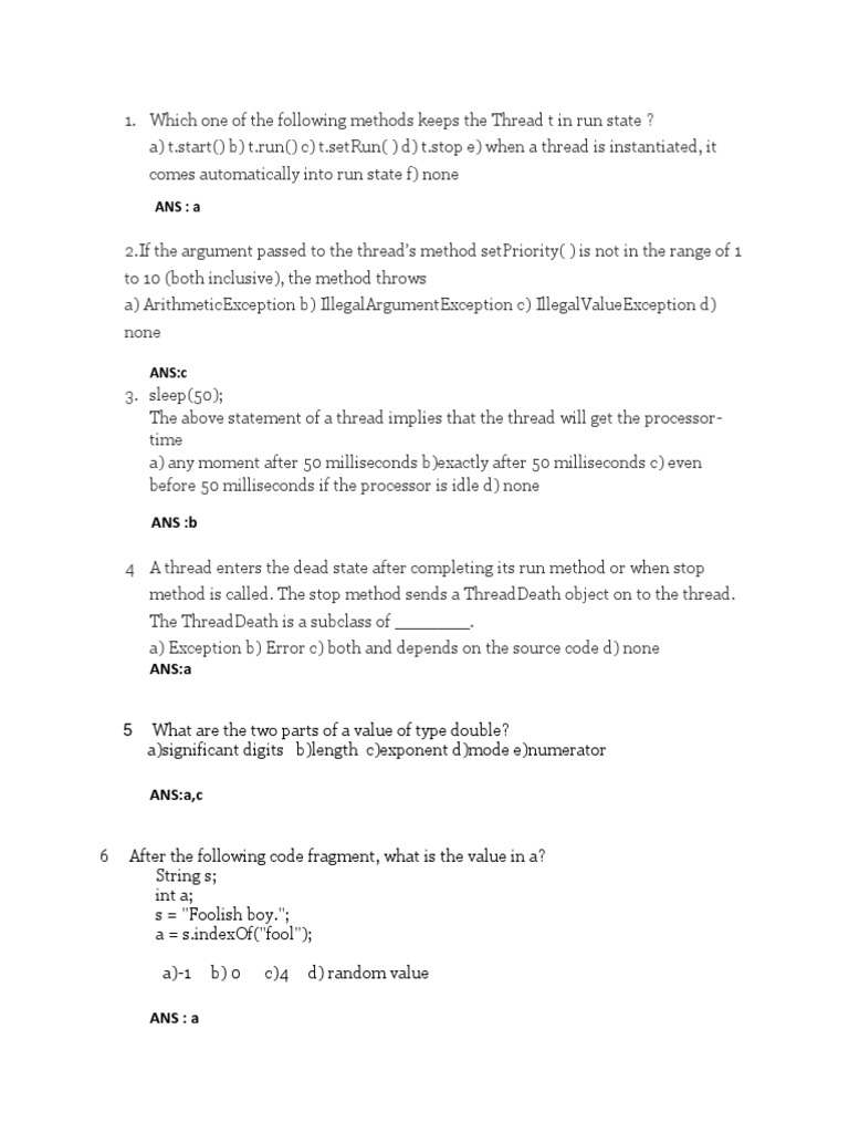 Java Mcq Ans Pdf Java Programming Language String Computer Science