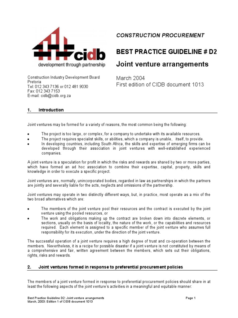 Joint Venture Guide | PDF | Finance & Money Management | Law
