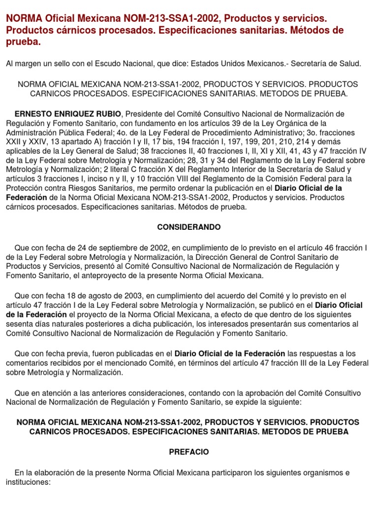 Nom 213 Ssa1 2002 | PDF | Carne | Alimentos