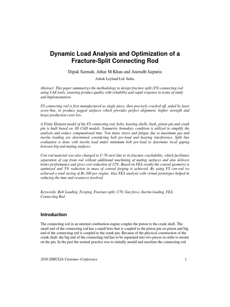 Dynamic Load Analysis and Optimization of A Fracture-Split Connecting ...