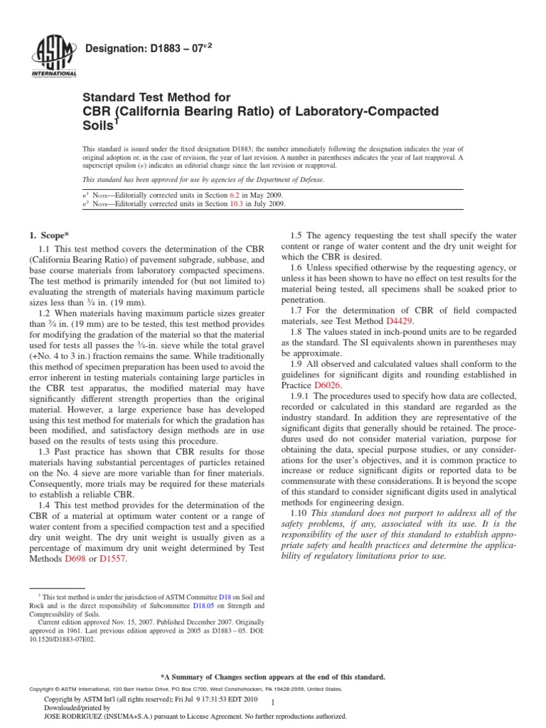 DOE 056 ASTM D1883-10 Standar Test Methods For Liquid Limit, Plastic ...
