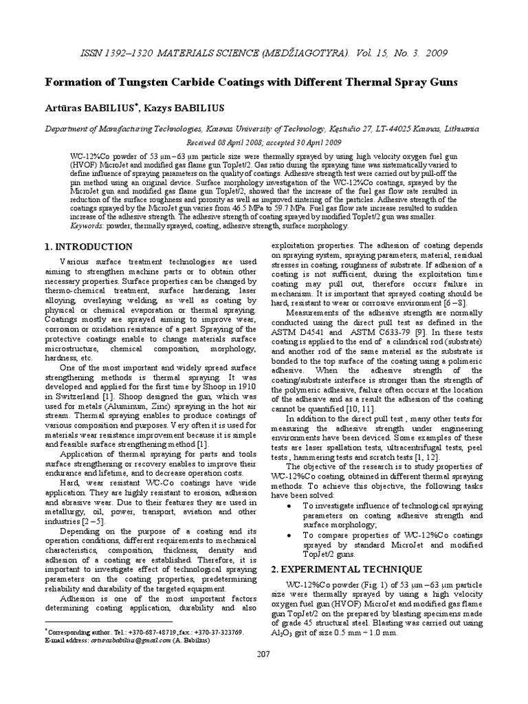 Formation of Tungsten Carbide Coatings With Different Thermal Spray ...