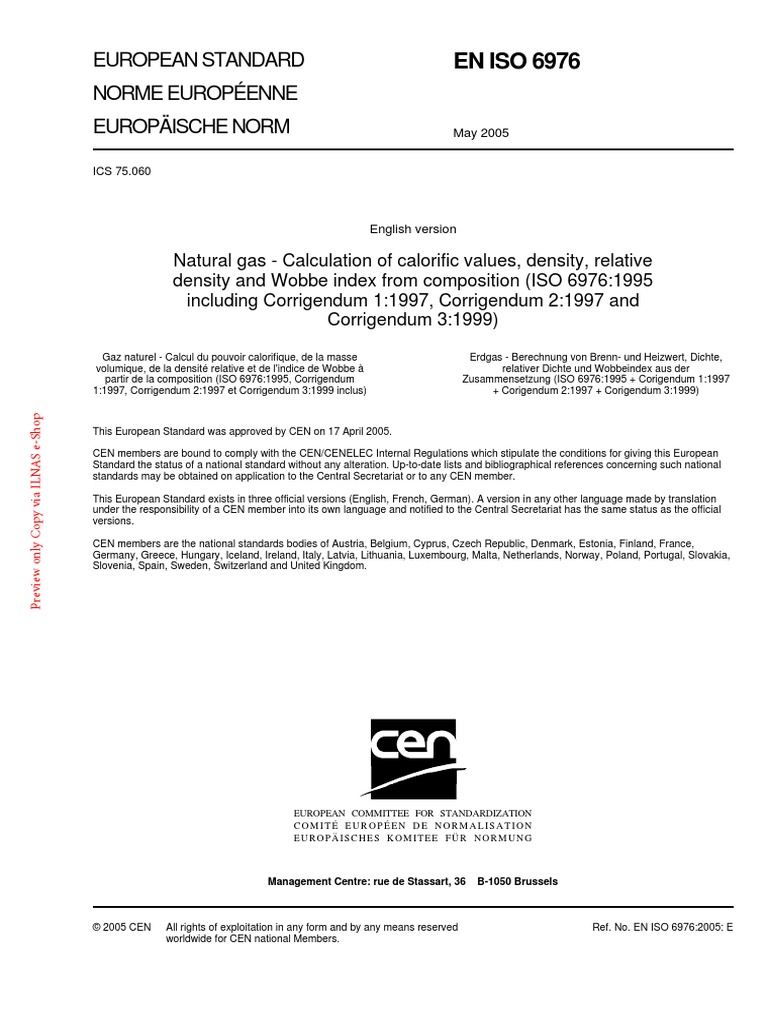 En Iso 6976 | International Organization For Standardization | Physical ...