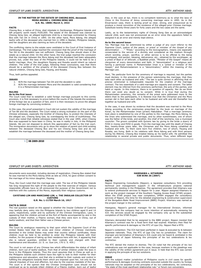Conflict of Laws - Jurisdiction Cases | PDF | Jurisdiction | Choice Of Law