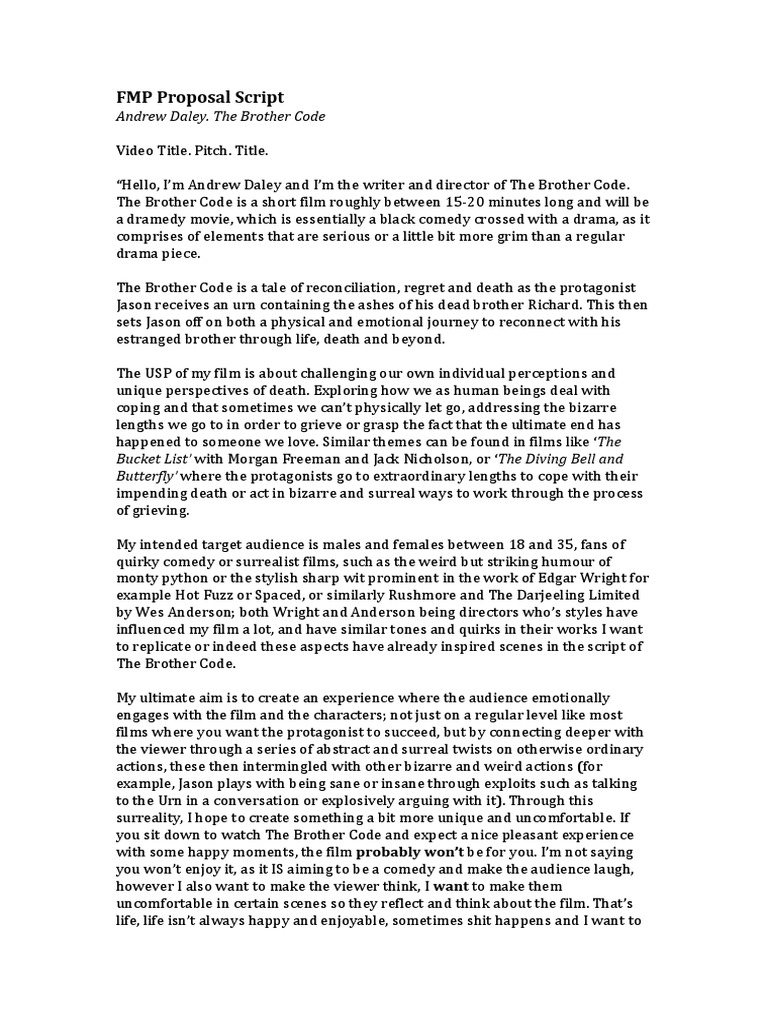 FMP Proposal Script: Andrew Daley. The Brother Code | PDF | Video On ...