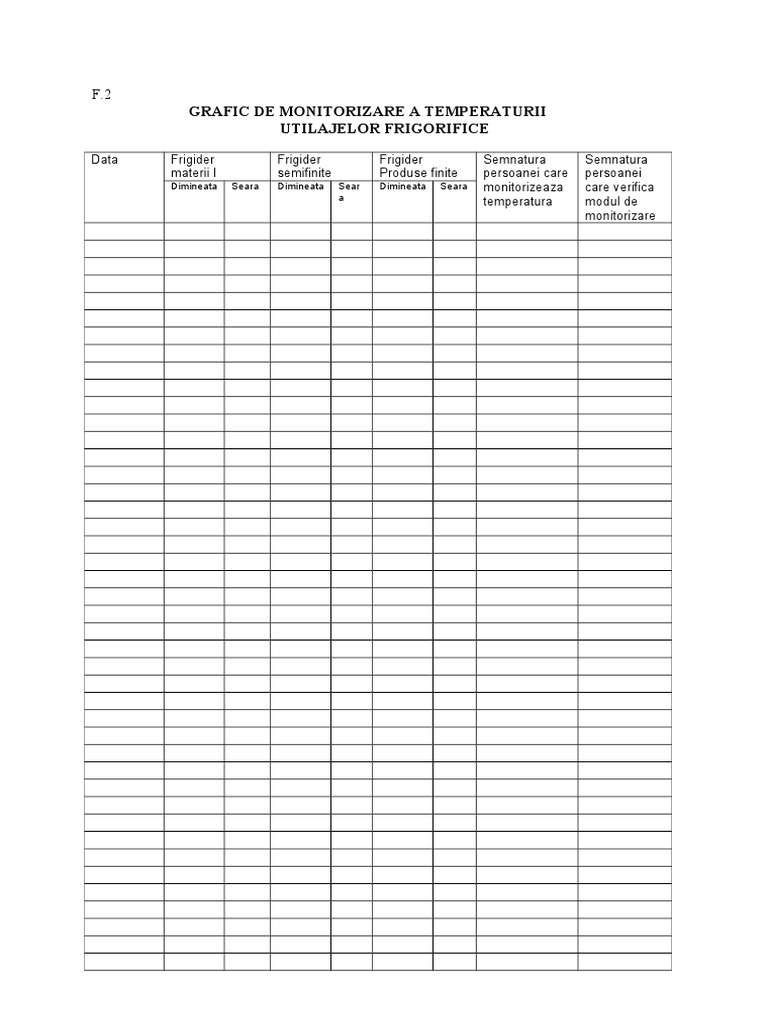 Fisa Monitorizare Temperatura Frigidere | PDF