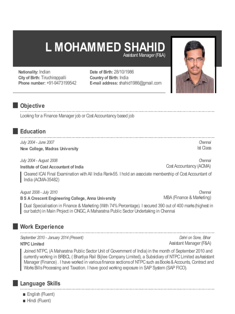 CV L Mohammed Shahid | PDF
