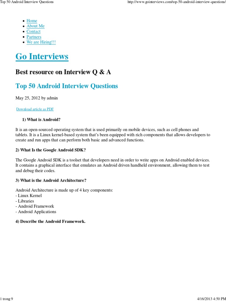 Top 50 Android Interview Questions | PDF | Android (Operating System) | Operating System