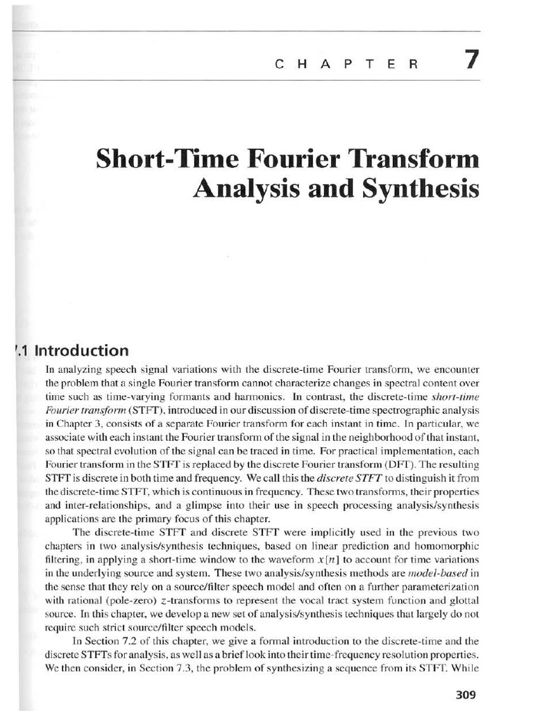 Short-Time Fourier Transform Analysis and Synthesis: P T E R | PDF ...