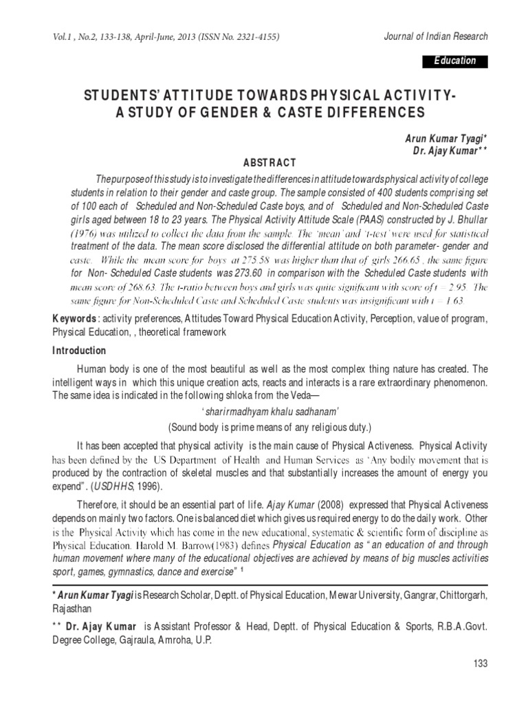 Students' Attitude Towards Physical Activitya | PDF | Student's T Test ...