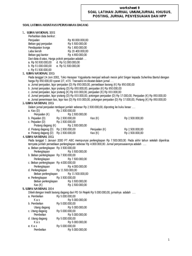 Worksheet 9 SOAL LATIHAN Jurnal Khusus N HPP | PDF