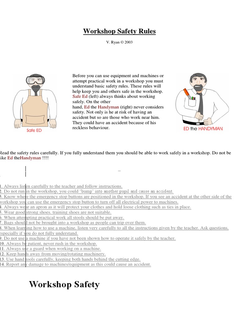 Workshop Safety Rules | PDF | Glasses | Clothing