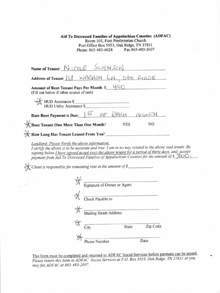 Rent Assistance Form | PDF | Law
