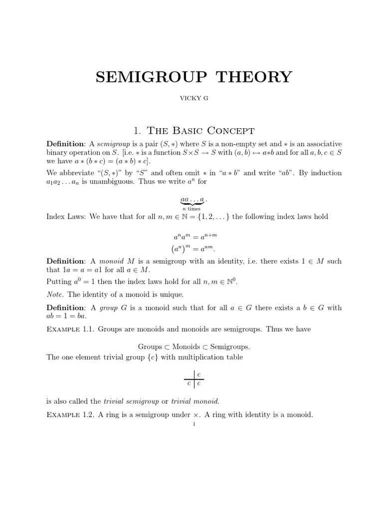 Understanding Semigroup Theory: A Summary of Definitions, Examples, and Key Concepts | PDF ...