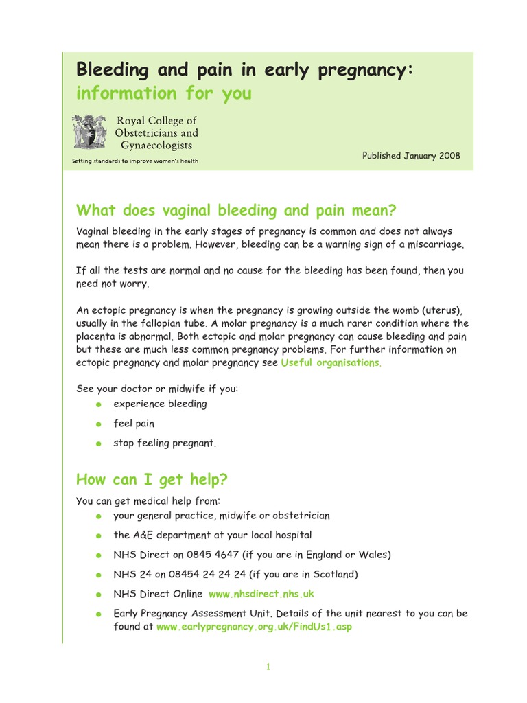 Bleeding and Pain in Early Pregnancy - RCOG PDF | PDF | Miscarriage ...