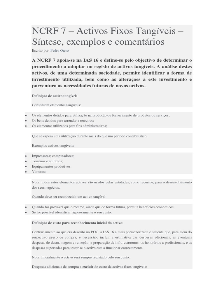 NCRF 7 | PDF | Investimentos | Imposto sobre Valor Agregado (IVA)