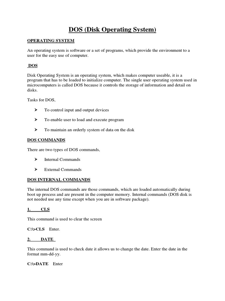 Dos Internal & External Commands | Dos | Operating System