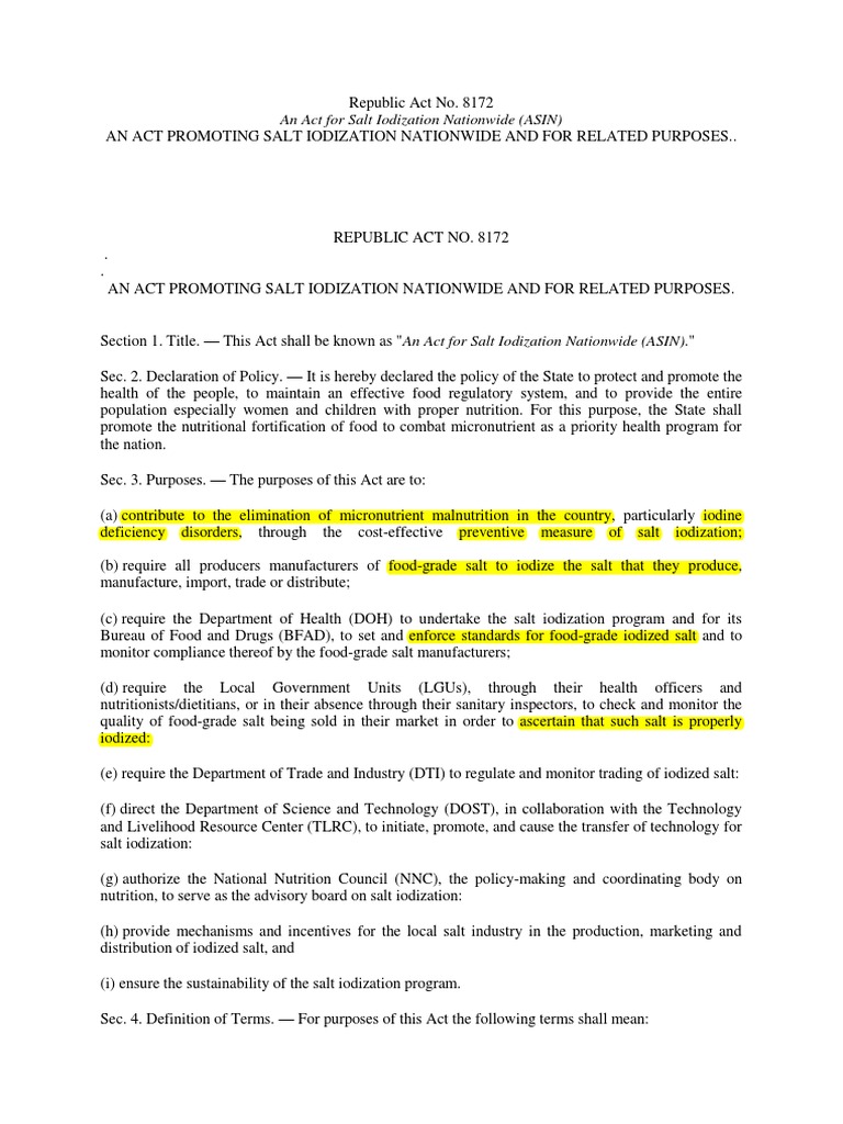 Asin Law | PDF | Micronutrient | Appropriations Bill (United States)