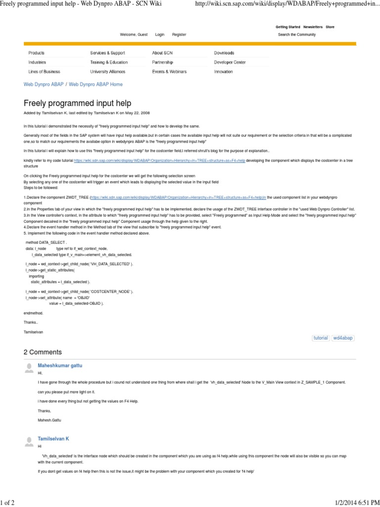 Freely Programmed Input Help - Web Dynpro ABAP - SCN Wiki | PDF ...