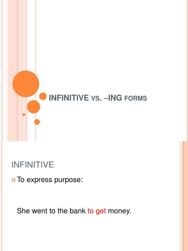 Infinitive Vs Ing Forms English | PDF | English Language | Verb