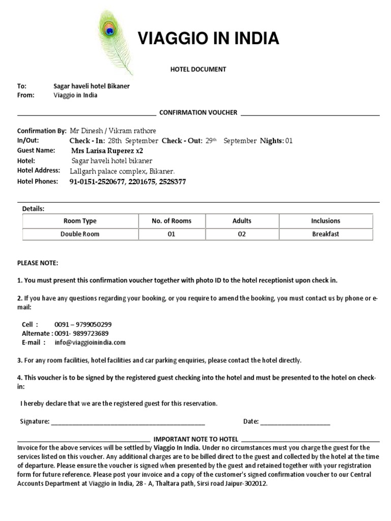 Hotel Voucher Format | PDF | Voucher | Service Industries