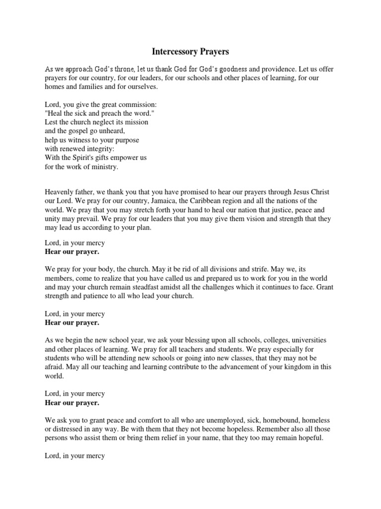 Intercessory Prayers | PDF | Mercy | Prayer