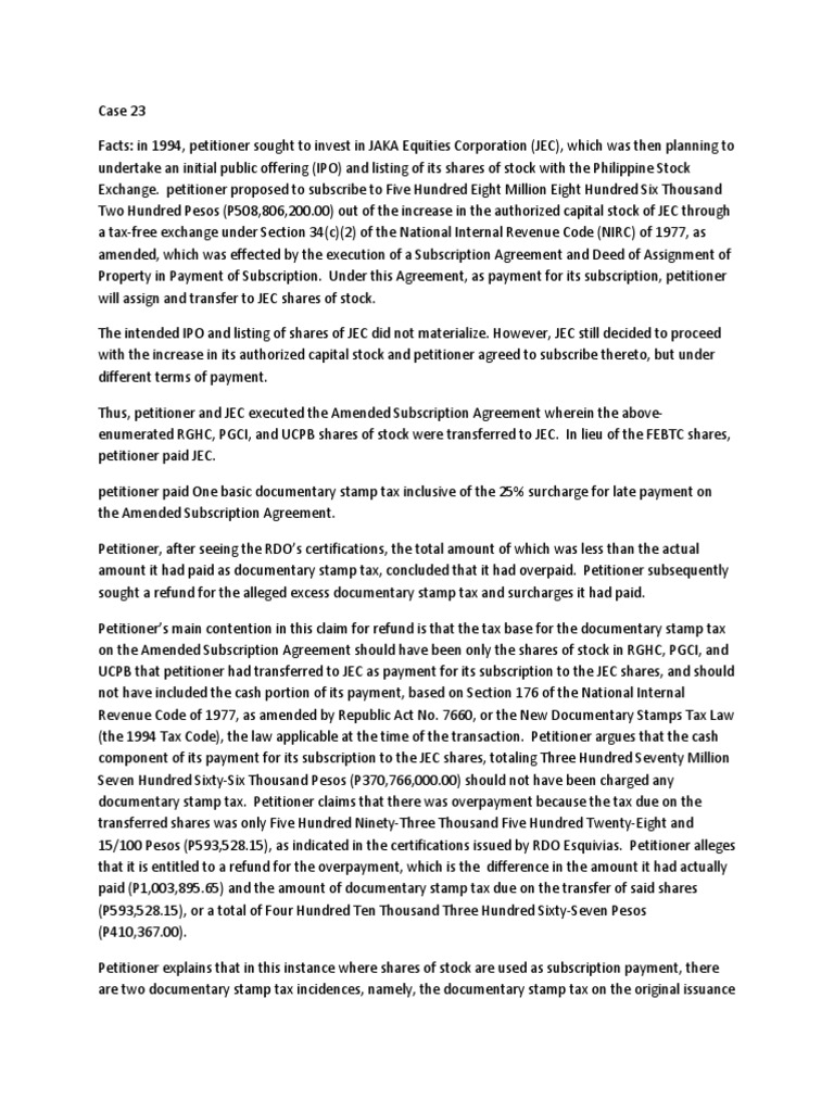 Jaka Investment Vs Cir | PDF | Taxes | Tax Refund