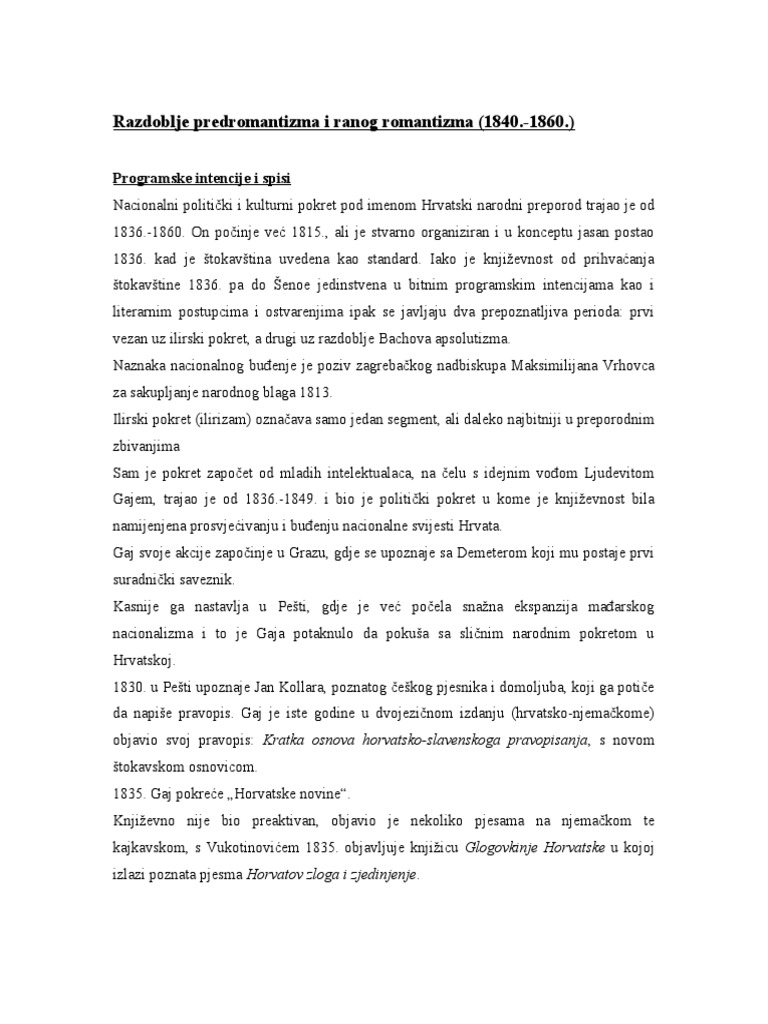 Skripta Predromantizam Romantizam I Predrealizam | PDF