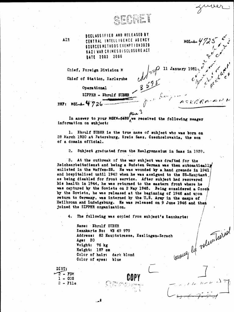 Declassified CIA Document - Operational Ebrulf Zuber (11.1.1951 ...