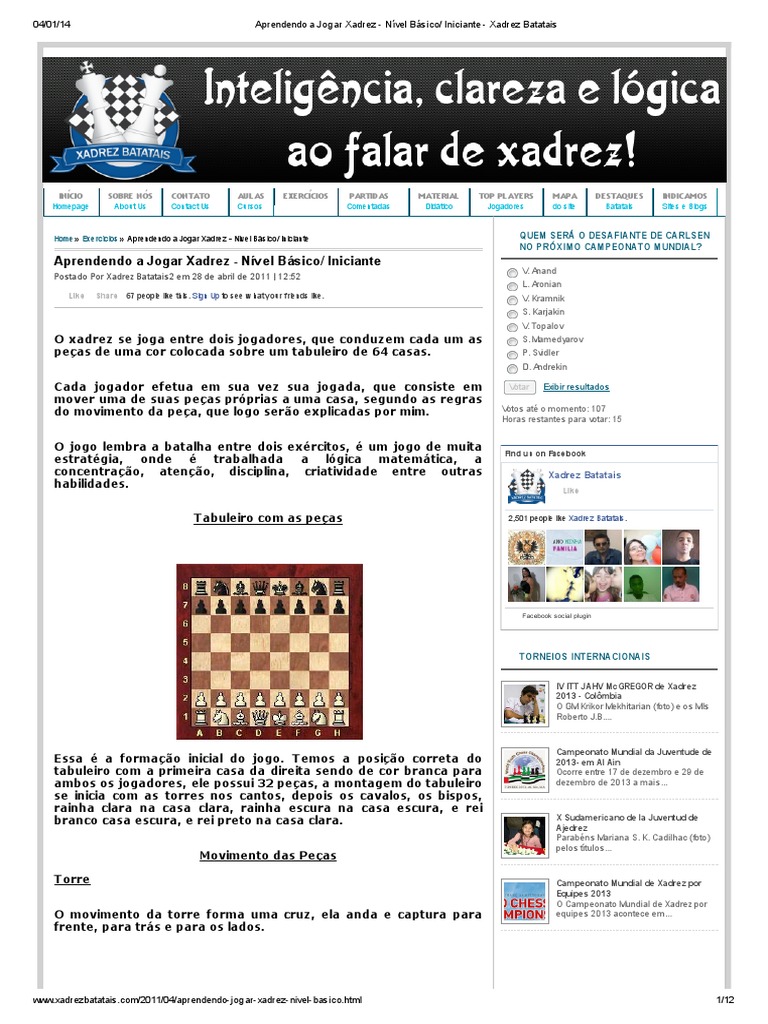Aprendendo A Jogar Xadrez - Nível Básico - Iniciante - Xadrez Batatais ...