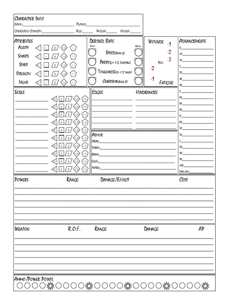Savage Worlds Character Sheet | Role Playing Games | Gaming